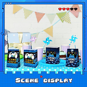 24 Pcs Game Gift Bag Video Game Party Supplies Gamer Party Favor Bags Gaming Theme Goodie Bags Candy Treat Bags with 30 Pcs Stickers for Themed Birthday Party Decorations