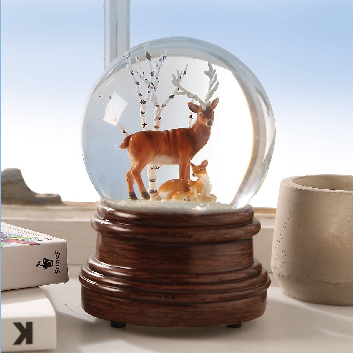ART & ARTIFACT Christmas Snow Globe - Wind Up Musical Snowglobe, Water Globe Christmas Decor - Woodland Deer Snow Globe