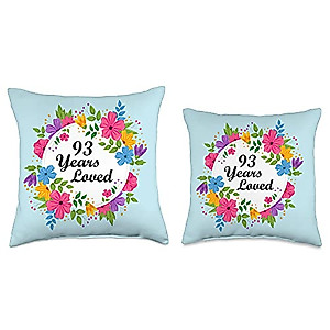 Men Women 93rd Birthday Gift Apparel 93 Years Old Floral Design Grandpa Grandma 93rd Birthday Throw Pillow, 18x18, Multicolor