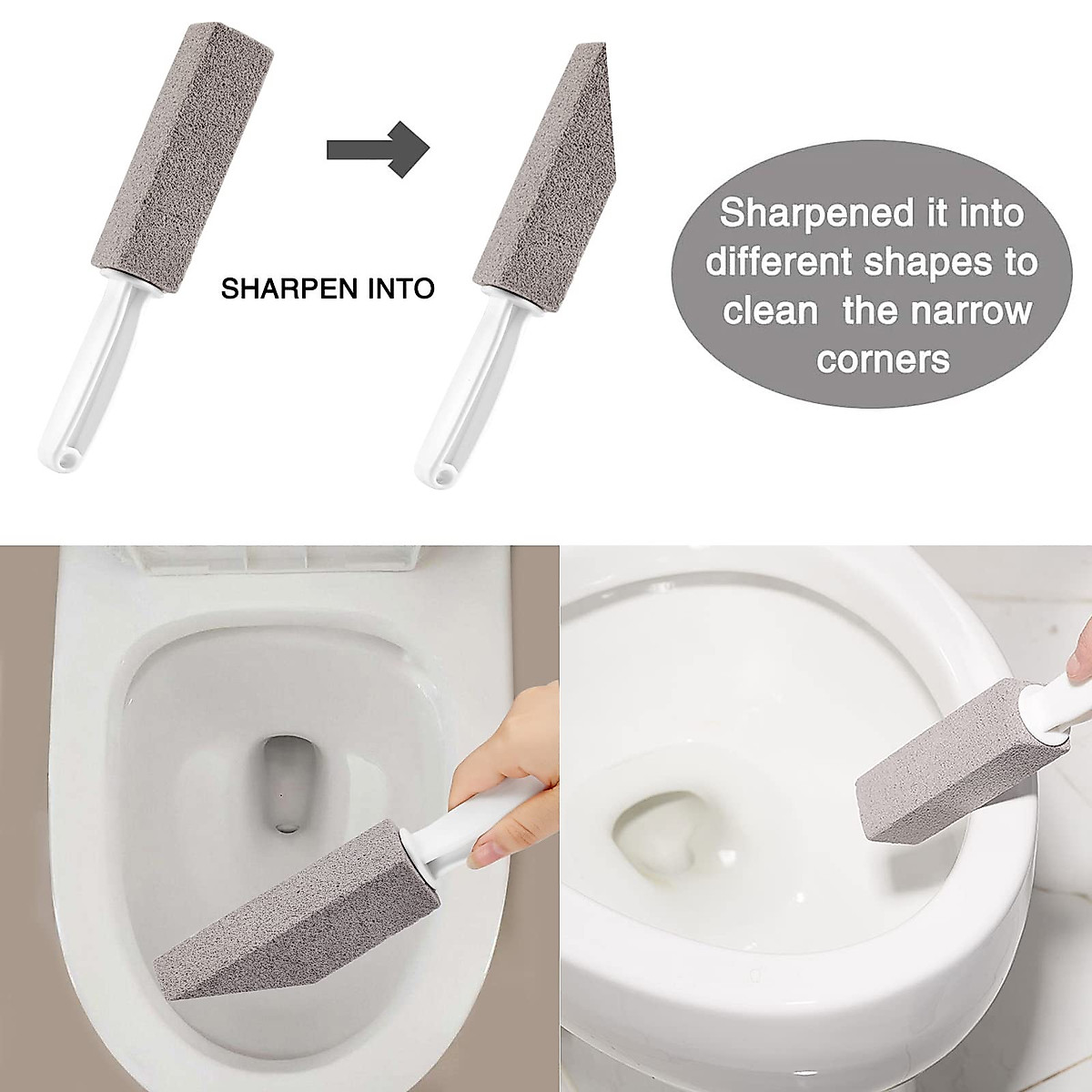 2 Pack Pumice Stone Toilet Bowl Clean Brush with Handle, Remove Toilet Bowl Hard Water Rings, Calcium Buildup and Rust Suitable for Cleaning Toilet, Bathroom, Kitchen Sink, Grill（Gray