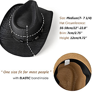 Lisianthus Straw Cowboy Hat for Women & Men Western Cowgirl Hat with Wide Brim Blue Bead-Black