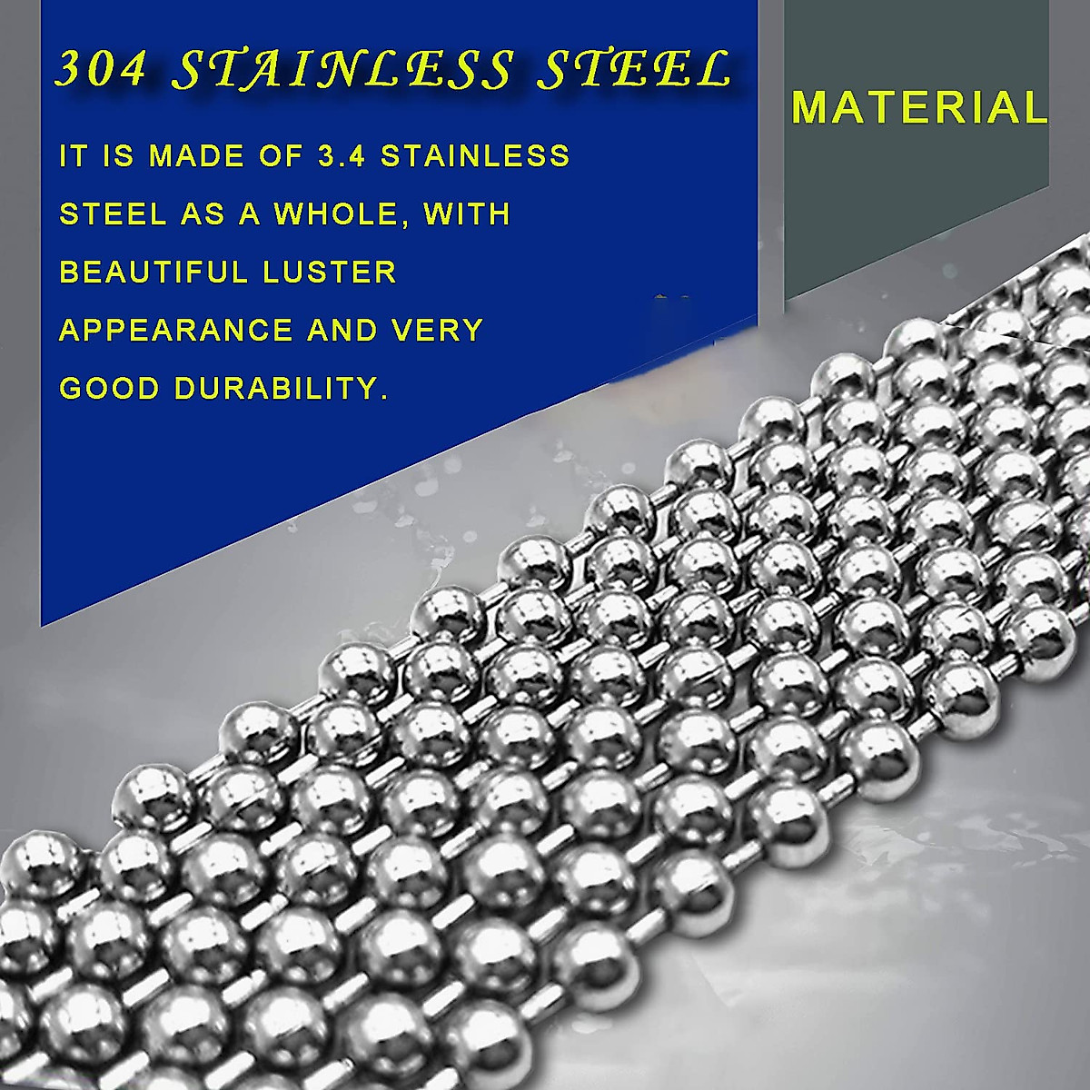 Stainless Steel Ball Chain, Necklace Chain Ball Bead, 55ft Bead Chain Ball Chain Bulk Bead Chain with 100 Pcs Matching Connectors Clasps for Necklace Hanging, Dog Tag, DIY Crafts, 2.0mm Diameter