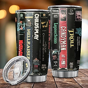 Campfami Nostalgic Retro Style VHS Case Horror Movies Tumbler - Classic Film Halloween Cup, 20oz 30oz Travel Coffee Mug - Gifts for Adults Men Women