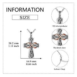 SHEAISRS Celtic Knot Urn Necklace for Ashes Cross Infinity Cremation Urn Jewelry for Memorial Sterling Silver Irish Keepsake Necklace for Women Men