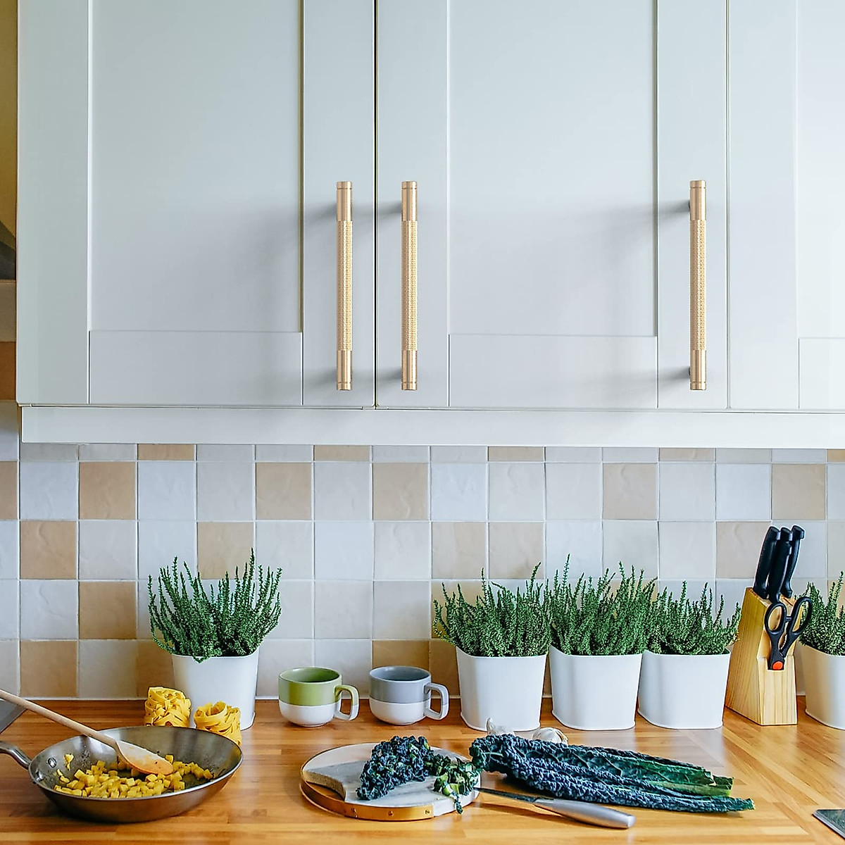 Asidrama 10 Pack 5 Inch(128mm) Gold Cabinet Pulls Knurled Cabinet Handles Cupboard Handles Kitchen Cabinet Hardware for Cupboard Drawer Pulls