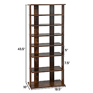 Tangkula 7-Tier Vertical Shoe Rack, Patented Entryway Wooden Double Rows Shoes Rack with Anti-Toppling Device, Narrow Shoe Rack Organizer, Space Saving Shoes Storage Stand for Front Door