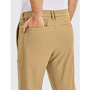 CRZ YOGA Men's All Day Comfy Golf Pants - 32" Quick Dry Lightweight Work Casual Trousers with Pockets Khaki Sand 32W x 32L