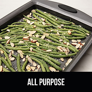 Gorilla Grip Non Stick Jelly Roll Baking Pans, Thick Warp Proof, 3 Piece, Durable Silicone Handles, Kitchen Oven Pan Bakeware Set, Cooking, Roasting Sets, Easy Clean, Set of 3, Black