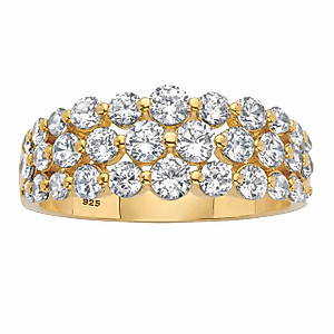 PalmBeach Jewelry Yellow Gold-Plated or Platinum-Plated Sterling Silver Round Cubic Zirconia Triple Row Anniversary Ring Size 9