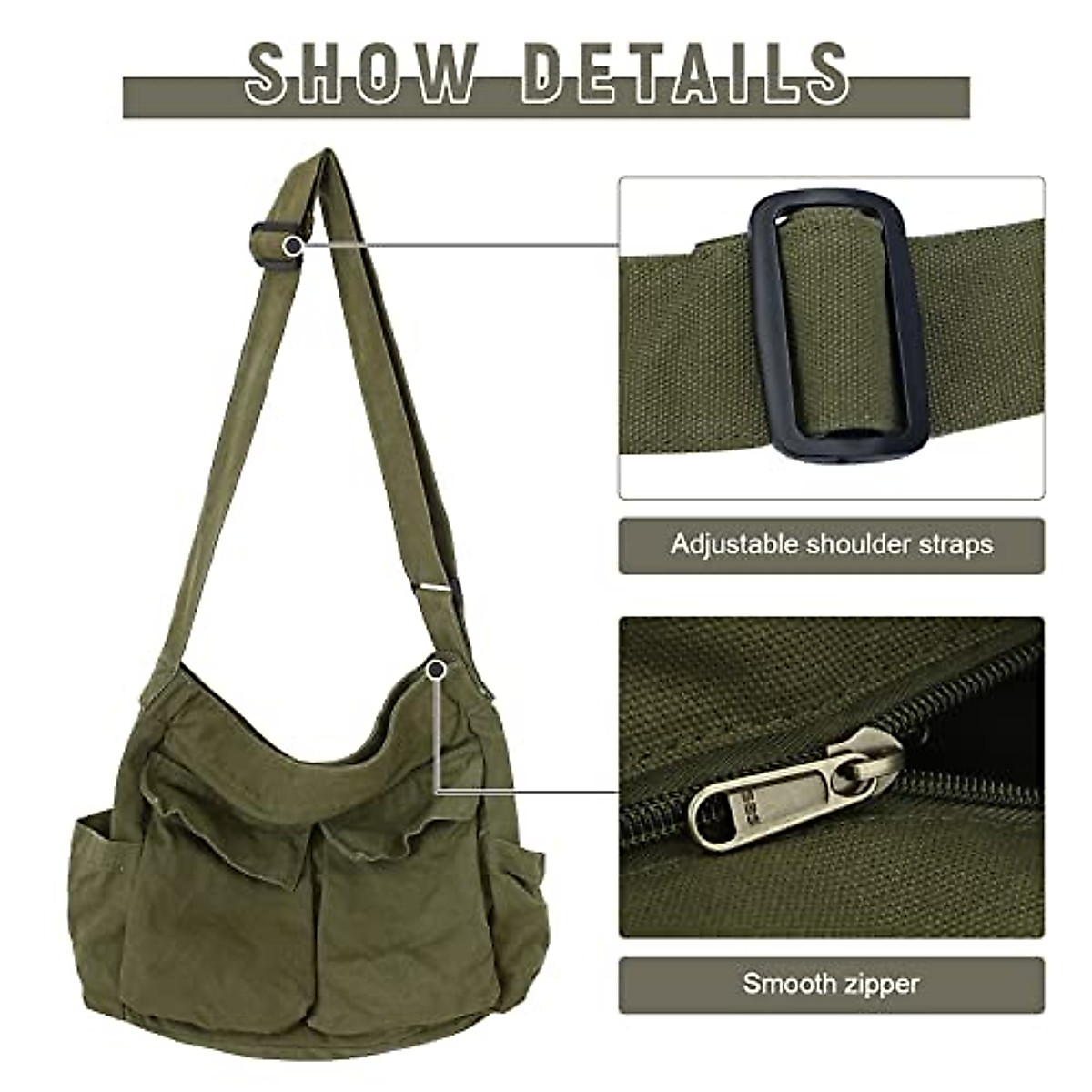 Freie Liebe Women Canvas-Tote-Bag with Multiple Pockets Large-Hobo-Bag Crossbody-Shoulder-Bag for School