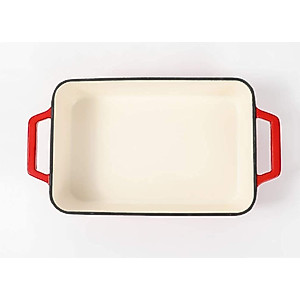 HAWOK Enameled Cast Iron Rectangle Roaster Lasagna/Roasting Pan Red……