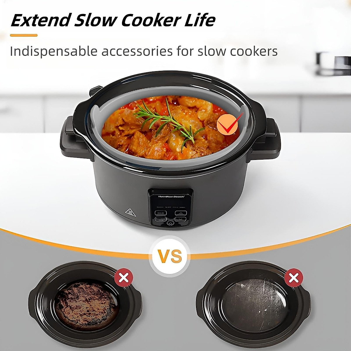Slow Cooker Liners, Silicone Crock-Pot Liners Reusable&Safe, Non-toxic&Odorless,Oval Silicone Slow Cooker Liners for Crock Pot Superior To Plastic Cooking Bags Inserts 6-7QT 2 Pcs