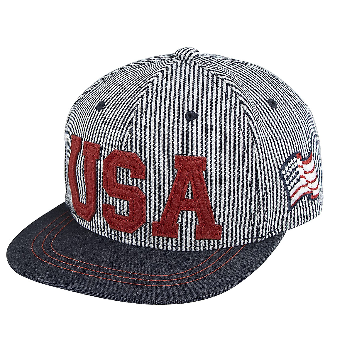 Toddler-Striped-Baseball-Hat American-Flag Snapback Hat Boys Cotton Sun Hat (Blue, 2-6Years)