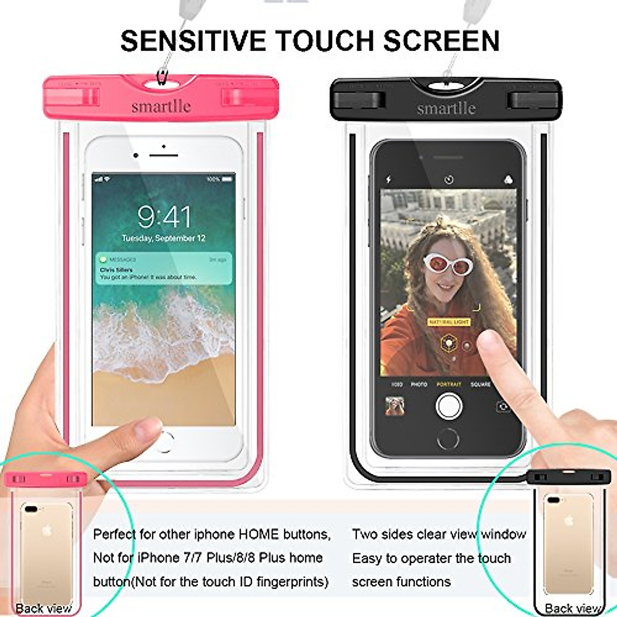smartlle Waterproof Phone Pouch Case, 2-Pack Universal Waterproof Cell Phone Bag/Holder for iPhone 13 12 11 Pro Max XS Max, SE XR X 8 7 6S Plus, Samsung Galaxy, LG, IPX8 Dry Bag with Neck Lanyard