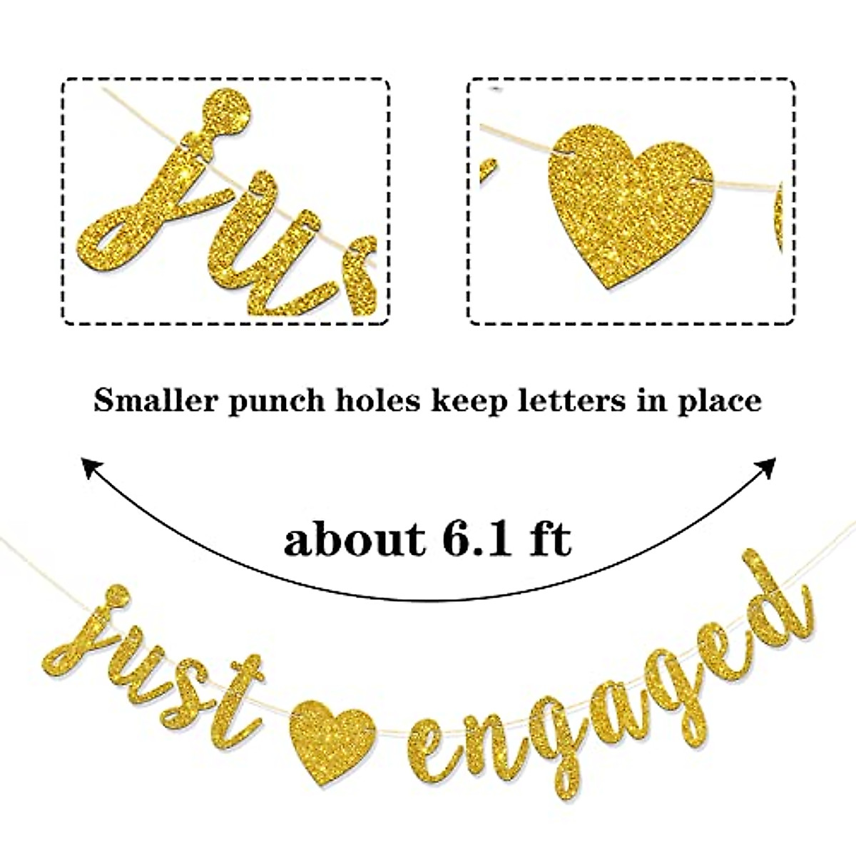 RoadSea Just Engaged Banner - Bachelorette Party Garland Supplies - Engagement - Hen Night Party Decorations - Gold Glitter