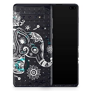 DesignSkinz Aztec Elephant Blue Accented Modern Illustration Protective Vinyl Decal Wrap Skin Cover Compatible with The Samsung Galaxy S20 (Screen Trim & Back Glass Skin)