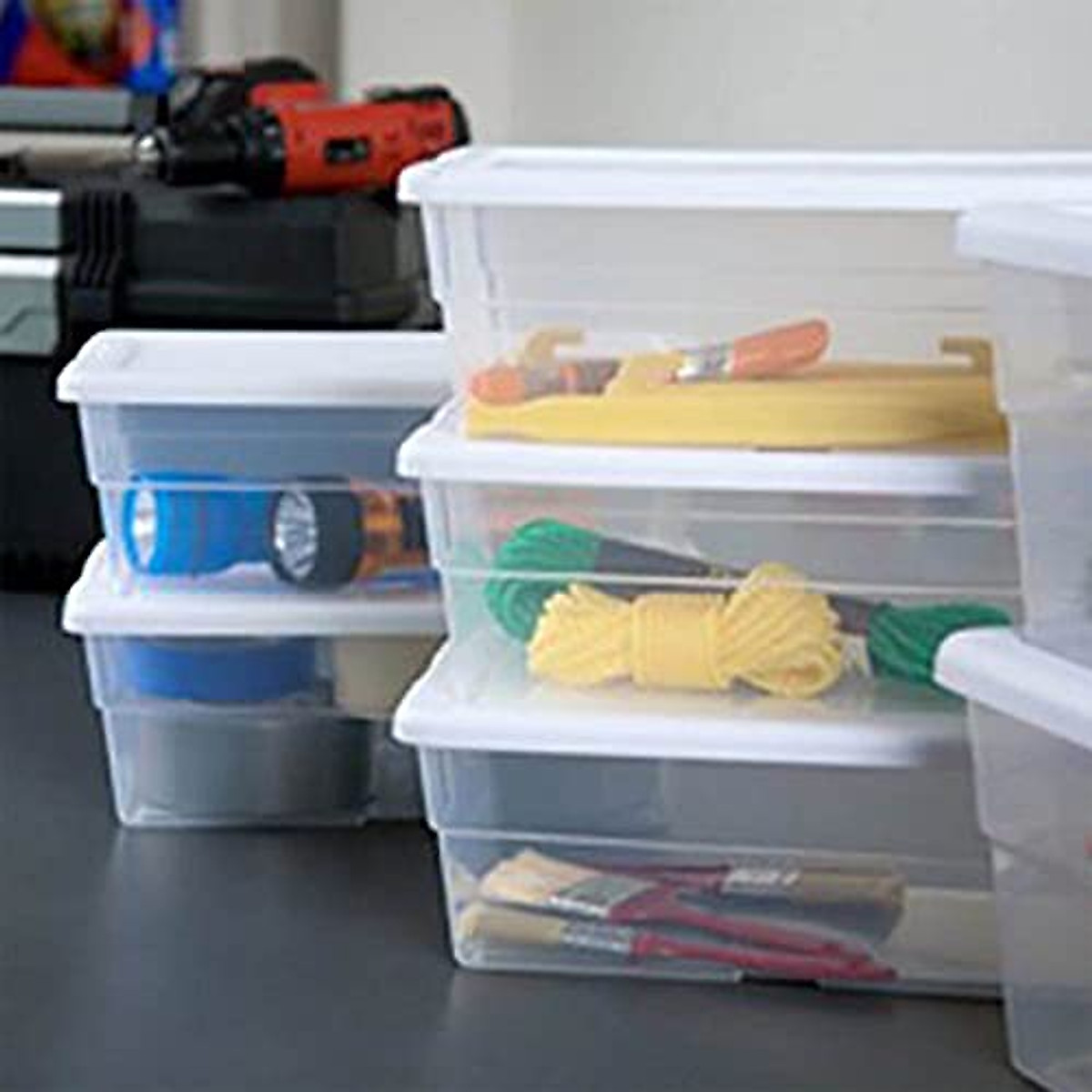 Sterilite 6 Quart Clear Plastic Stackable Storage Container Bin Box Tote with Snap-Close White Lid Organizing Solution for Home & Classroom, 72 Pack