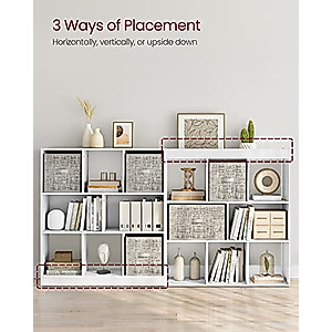 VASAGLE Bookcase, Bookshelf, Freestanding Storage Unit, 8 Open Compartments, Used Horizontally, Vertically, Upside Down, 11 x 35.4 x 39.4 Inches, for Living Room, Study, Office, White ULBC55WT