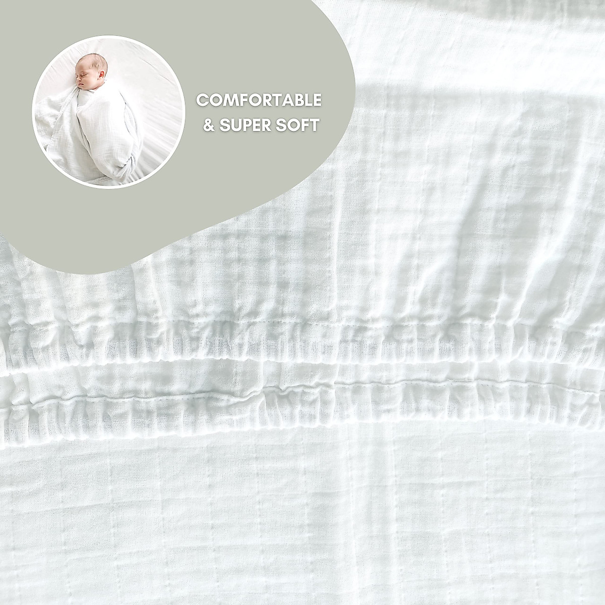 MOZAH Baby Fitted Crib Sheet –100% Organic Cotton Muslin Super Soft Breathable Tailored Snug Fit Solid White for Standard Crib and Toddler Mattresses