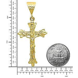 14k Gold Plated 32.5mm x 46mm Fleur-De-Lis Trefoil Crucifix Pendant