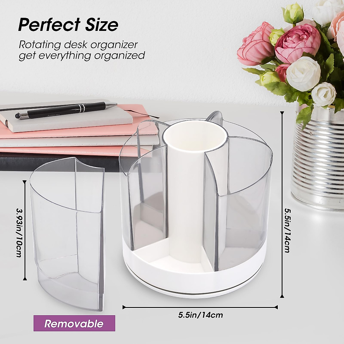 Vusmer Pencil Holders & Pen Holders for Desk 6 Slots 360 Degree Rotating Desk Organizers for Desk Desktop Storage