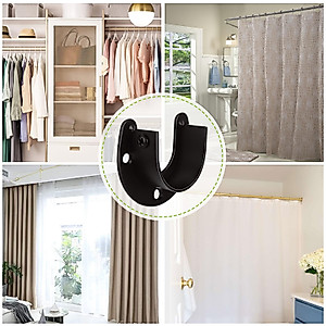 ABuff 6 Pack Stainless Steel Closet Rod Bracket, 1-1/2" Diameter Closet Rod Holder, Heavy Duty Closet Rod Support Brackets, U Shaped Flange Rod Holder for Pipe, Closet, Shower Curtain Rod (Black)