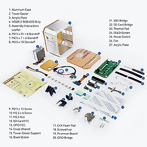 Pironman Mini PC Case for Raspberry Pi - Aluminum Alloy Tower Case with Fan, Tower Cooler, M.2 SATA SSD Expansion Board, 0.96" OLED, IR Receiver and Power Button for Raspberry Pi 4