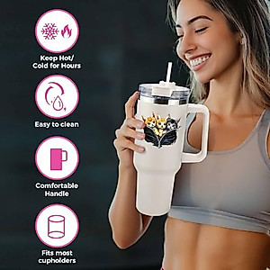 40 ounce insulated cup with handle, double-layer vacuum stainless steel material, equipped with straw, can keep warm or maintain cold drinks Animal Cat Funny 1 grey