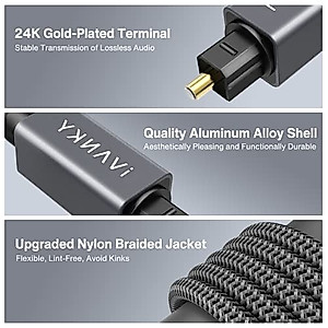 IVANKY Optical Audio Cable 10ft/3M, Slim Braided Fiber Audio Cable, Digital Optic Cord,Toslink Cable, Aluminum Shell, Gold-Plated for Sound Bar, TV, PS4, Xbox, Samsung, Vizio - CL3 Rated