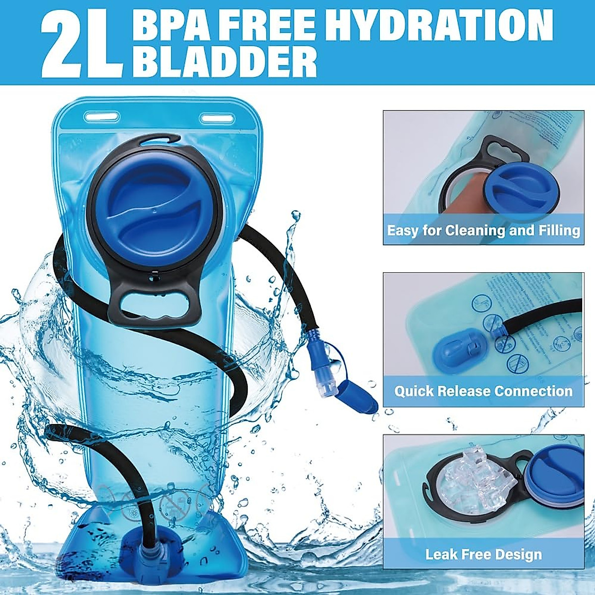 Insulated Hydration Backpack Pack with 2L BPA Free Bladder - Keeps Liquid Cool up to 5 Hours – for Running, Hiking, Cycling, Camping (Black White)