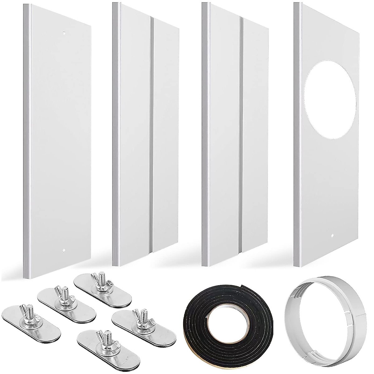 Portable Air Conditioner Window Kit with Coupler, Vertical/Horizontal Sliding Window AC Vent Kit, Adjustable Length from 17" to 60" AC Window Seal Plates Kit for 5.9"/15 cm Exhaust Hose
