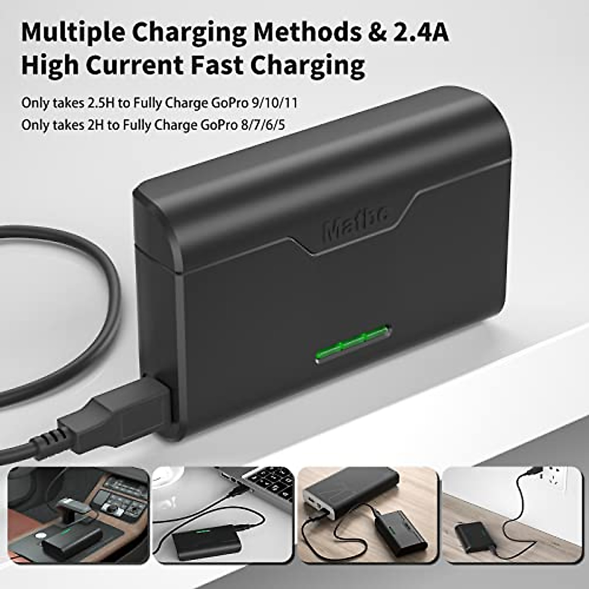 Matbc 3-Channel Replacement for Gopro Hero Battery Charger Fully Compatible with Gopro Hero 11 10 9 8 7 6 5 Battery Original