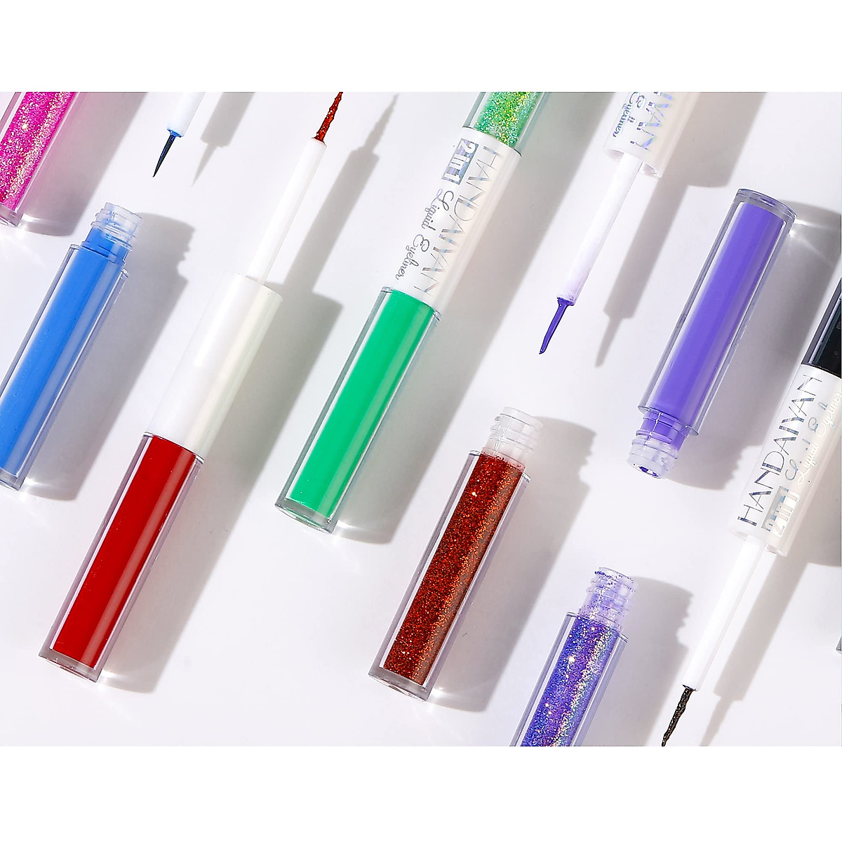 BestLand 2 in 1 Matte Glitter Liquid Eyeliner Set Rainbow Colorful Neon Eyeliner Pencil Pigmented Waterproof Smudgeproof Long Lasting Korean Eye Glitter Christmas Makeup Gift Kit for Women (2 in 1 Set A)