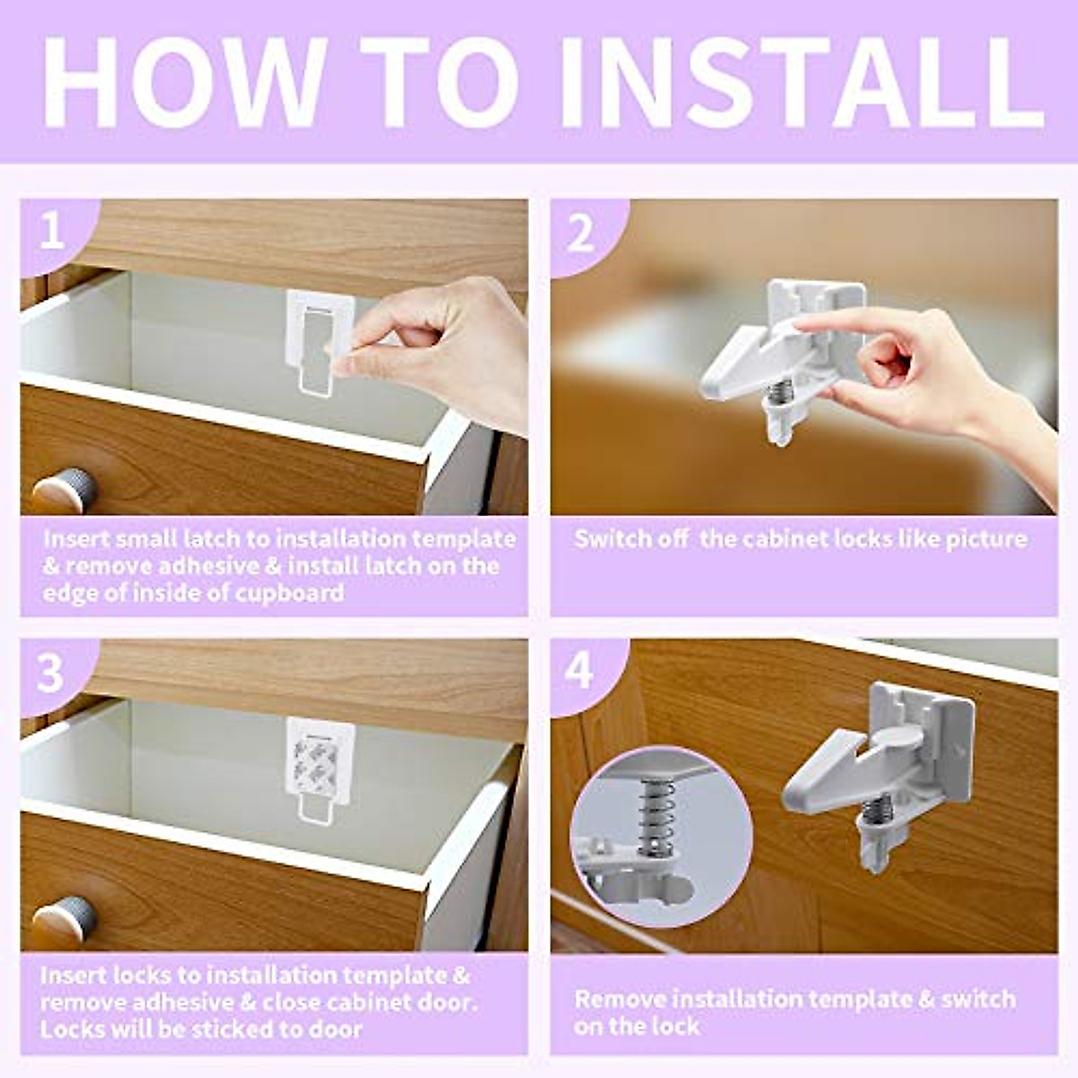Baby Safety Cabinet Locks 12 Pack White-GRANDOTO Baby Proofing & Child Safety Cabinets Drawer Locks,DIY Easy to Install,No Tooling, Stronger Safety!