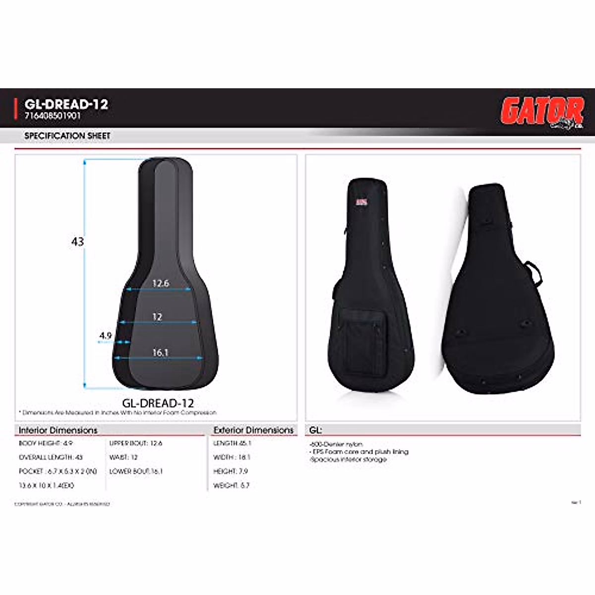 Gator Acoustic Guitar Case (GL-DREAD-12)