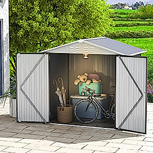 TOLEAD Metal Outdoor Storage Shed 6' x 4', Outside Storage House with Triangular Roof & Lockable Door, Steel Utility Tool Shed for Backyard Garden Patio Lawn, Dark Grey