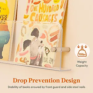 Lifewit Nursery Bookshelf 4 Pack, 15" Floating Shelves for Wall Mounted, Clear Acrylic Kids Magazine/Picture Hanging Racks for Baby/Toddler/Children in Bedroom, Living Room Decor