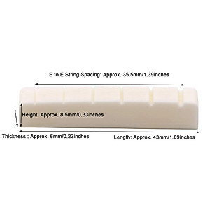 DISENS 6 String Electric Guitar Nut Slotted Bone Nuts Flat Bottom for Guitar Replacement Parts Accessories (43x6x8.5mm)