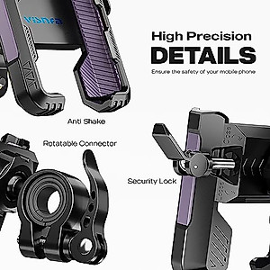 visnfa New Upgraded Bike Phone Mount Holder Two Connectors Quickly Lock and Release,360°Rotatable Bicycle Motorcycle Scooter Accessories Handlebar Phone Clip Suitable for 4.0"-7.0" Smartphone (Purple)