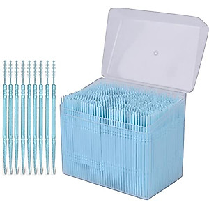 Acewen 1100 Pcs Disposable Plastic Toothpick Oral Cleaning Care Tooth Cleaning Tool or Cocktail Sticks Double Head Plastic Toothpicks Disposable Brush Toothpick