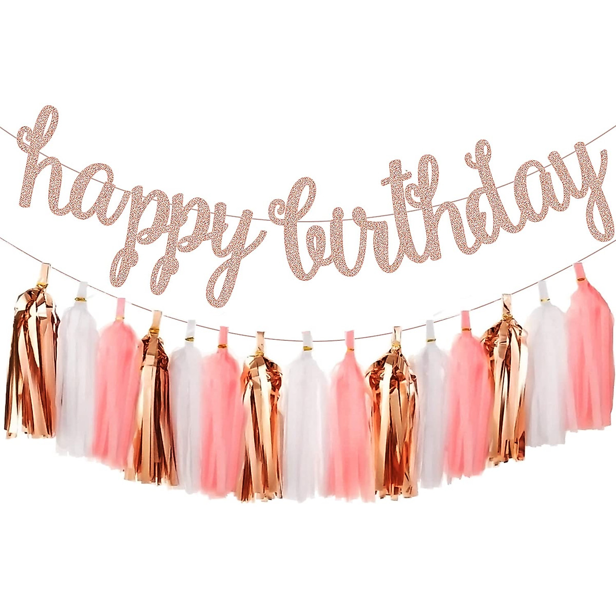Rose Gold Birthday Decorations Rose Gold Happy Birthday Banner Tissue Paper Tassels Garland for Birthday Party Decorations Birthday Decoration for Girl Women