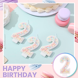 MTLEE Number 2 Candle Pastel Birthday Candle Macaron Glitter 3D Rainbow Number Candle Cake Topper for Girl Boy Birthday Wedding Anniversary Sweet Theme Party Decorations