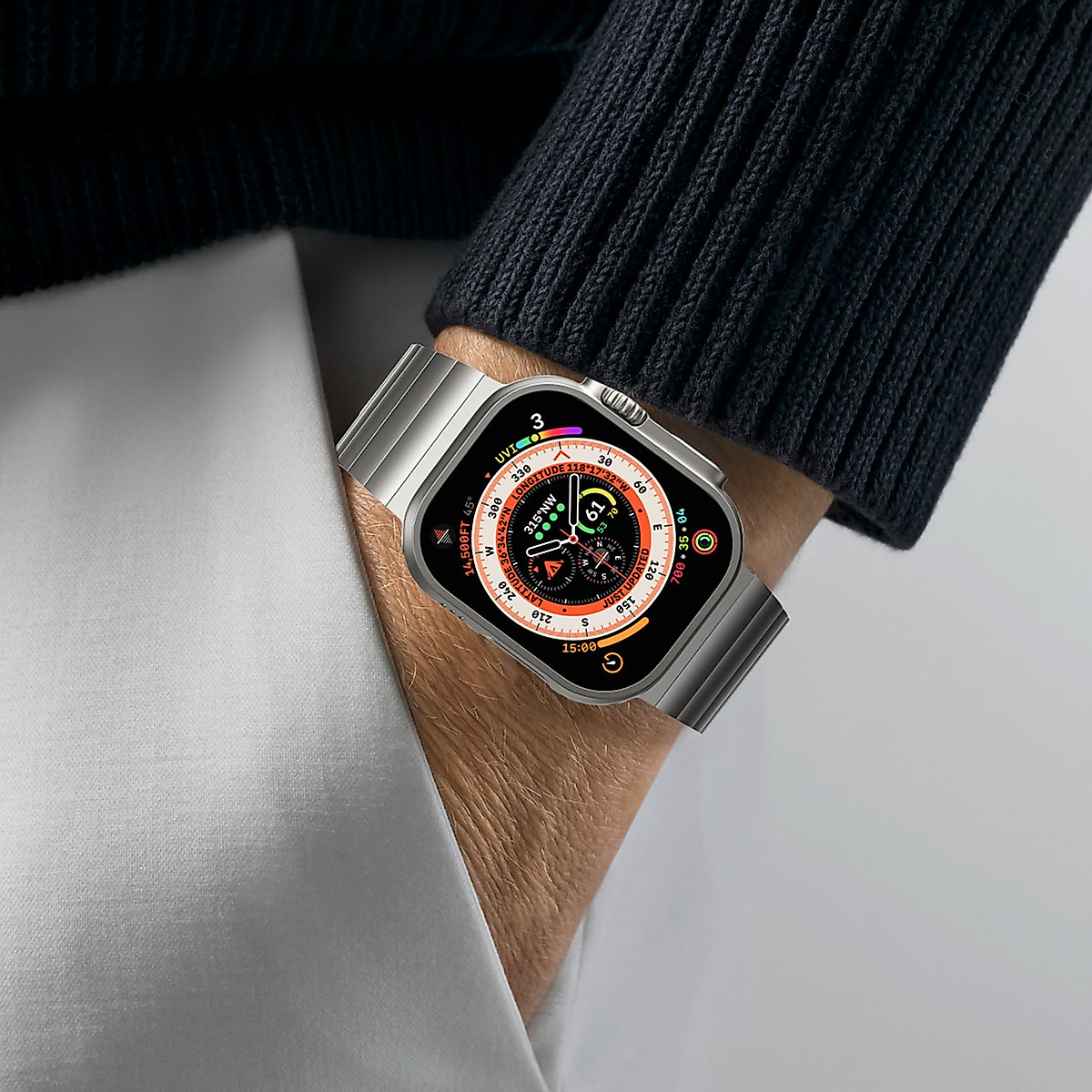 LULULOOK Band for Apple Watch Ultra/Ultra2, Titanium Band for iWatch 49MM [DLC-Scratch Resistant Process]- Titanium Color for Big Wrist