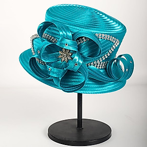 VECRY Womens Church Baptism Wedding Hat Tea Party Derby Dress Hats with Rhinestone (Aqua)