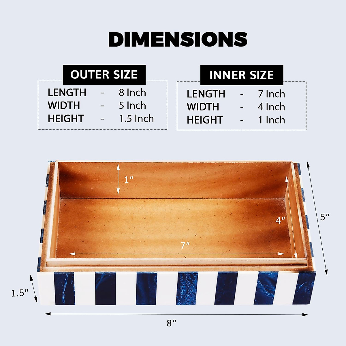 Handicrafts Home Handmade Chevron Pattern Decorative Box - Storage Organizer, Decor Centrepiece, Memory Keepsakes, Home Decor - Boho Style Treasure Box, Multipurpose Gift - Blue, 8x5x1.5