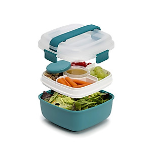 Goodful Stackable Lunch Box Container, Bento Style Food Storage with Removeable Compartments for Sandwich, Snacks, Toppings & Dressing, Leak-Proof and Made without BPA, 56-Ounce, Teal