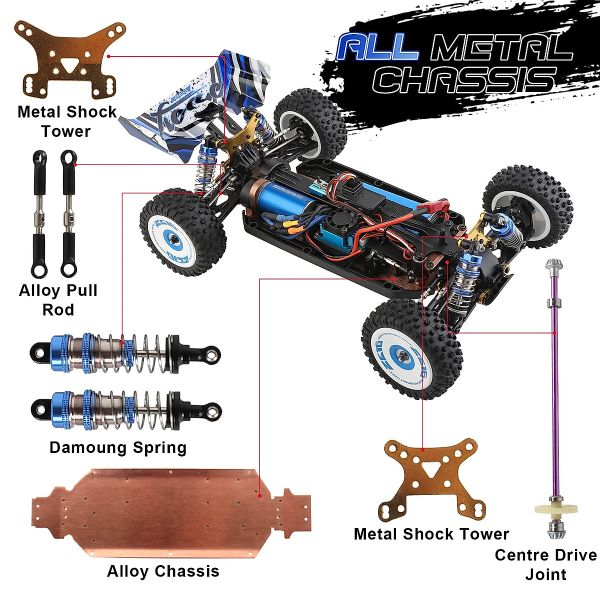 High Speed Hobby Remote Control Car, 75+ KM/H RTR Brushless Motor 1:12 Scale WLtoys 124017 Fast RC Cars for Adults Kids,All Terrain Truck,4WD Off Road Buggy with 2 Batteries Racing Car Gifts for Boys