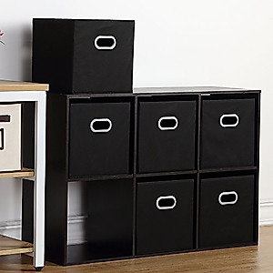 MAX Houser Fabric Cloth Storage Bins,Foldable Storage Cubes Organizer Baskets with Dual Handles for Home Bedroom Storage,Set of 6(Black)