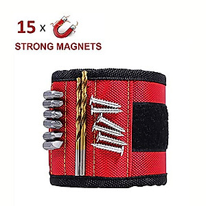 Magnetic Wristband, Perfect for Dad, Tool Belt with 15 Magnets for Holding Screws, Nails, Drill Bits, Cool Gadgets for Men, Women, Dad, Husband, Carpenters(red)1
