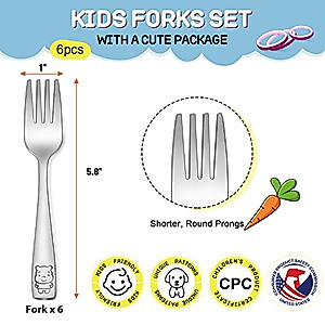 VITEVER 6-Piece Toddler Forks, Small Stainless Steel Kids Forks Set, Children Safe Forks for Self Feeding - Mirror Polished, Dishwasher Safe